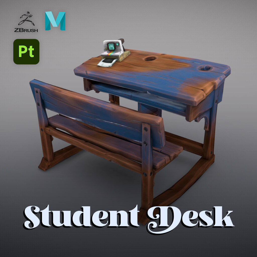 ArtStation - Stylized Student Desk
