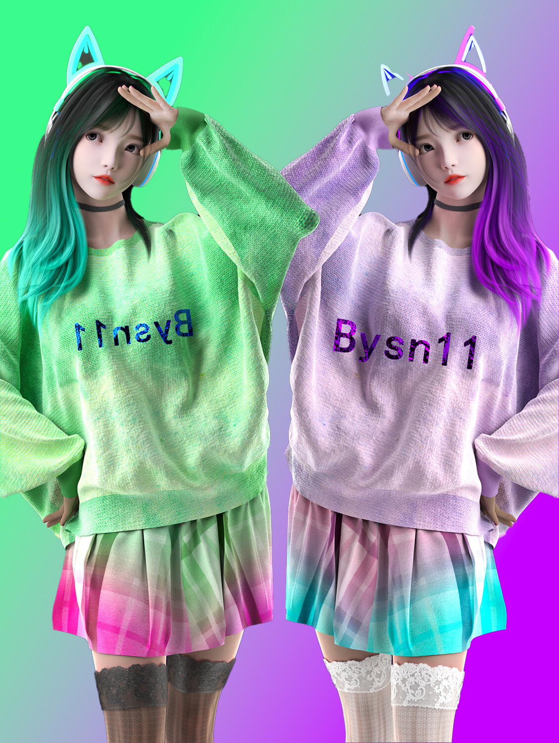 ArtStation - [Blender Virtual Idol] Green or purple?
