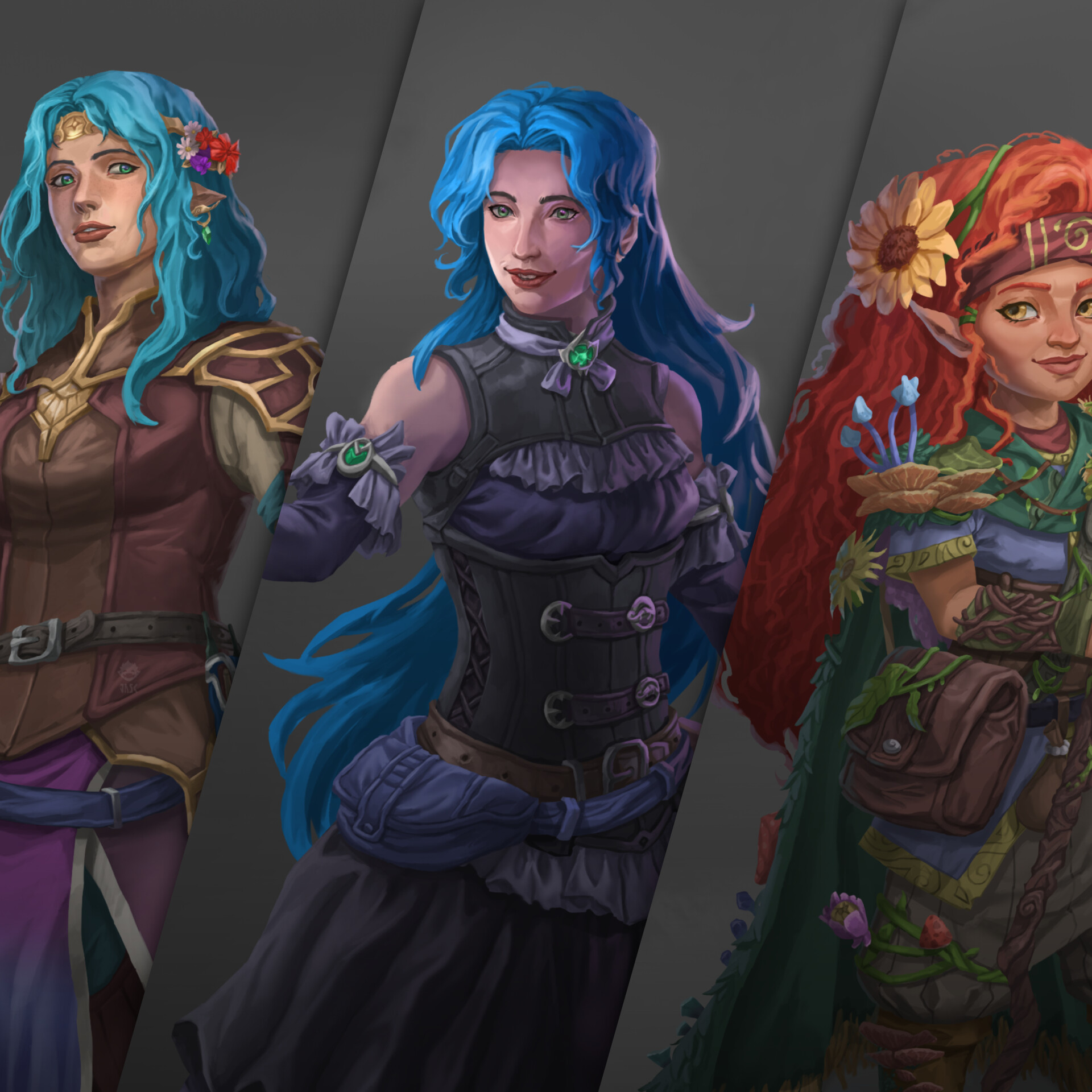 JASC - A Sorceress, a Cleric and a Druid - RPG Character Commission (2022)