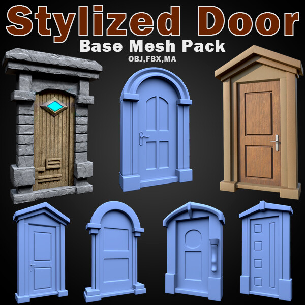 ArtStation - 60 Stylized Door Base Mesh pack