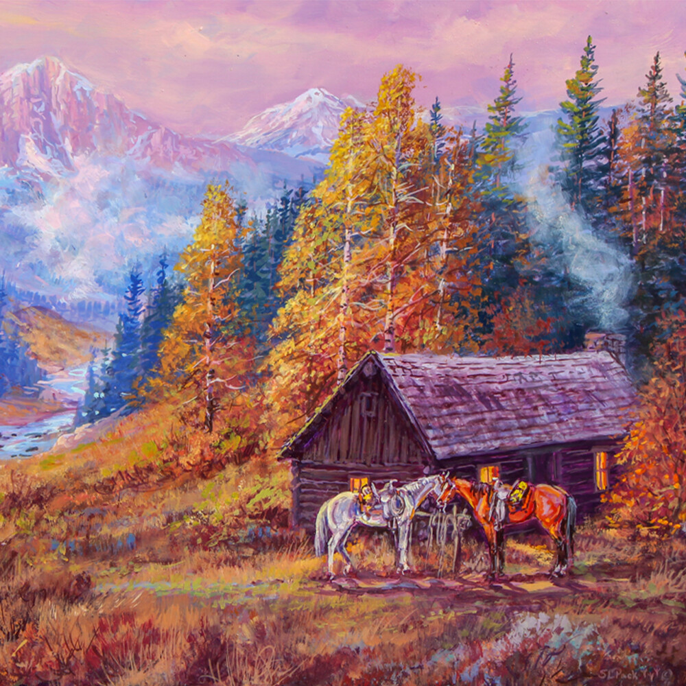 ArtStation - Fall Cabin Among the Mountains