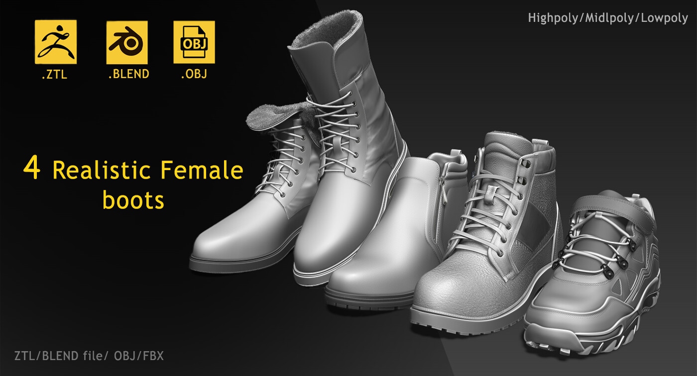 ArtStation - Realistic Leather Boots BASE MESH 3D models. FBX, OBJ, ZTL