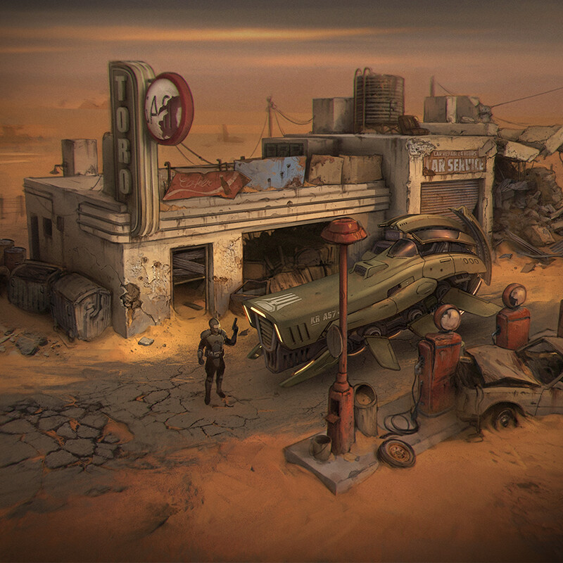 ArtStation - Post-apocalyptic gas station