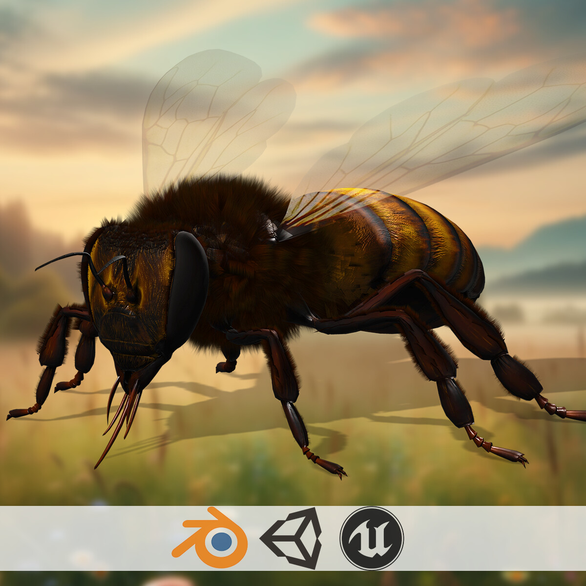 ArtStation - Honey Navigator Realistic Bee Low-poly 3D model
