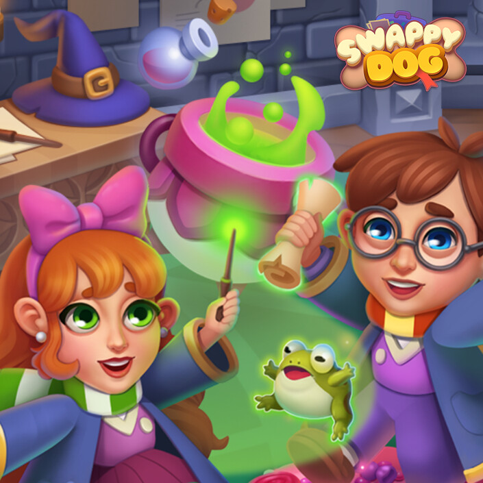 ArtStation - School of Magic. Background and objects for match-3 game "Swappy Dog"
