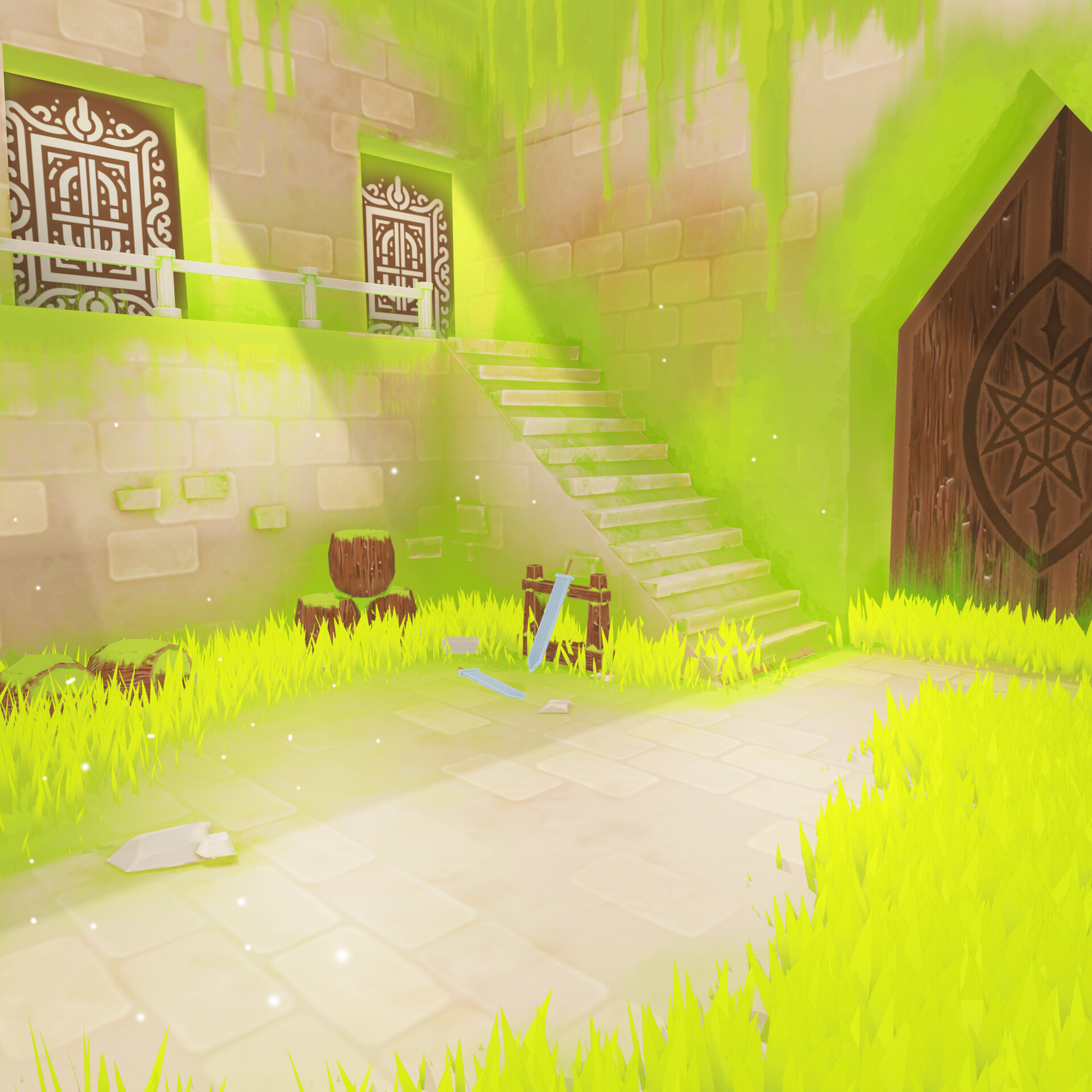 ArtStation - Low poly game level scene - Dungeon Overgrown Fantasy ...