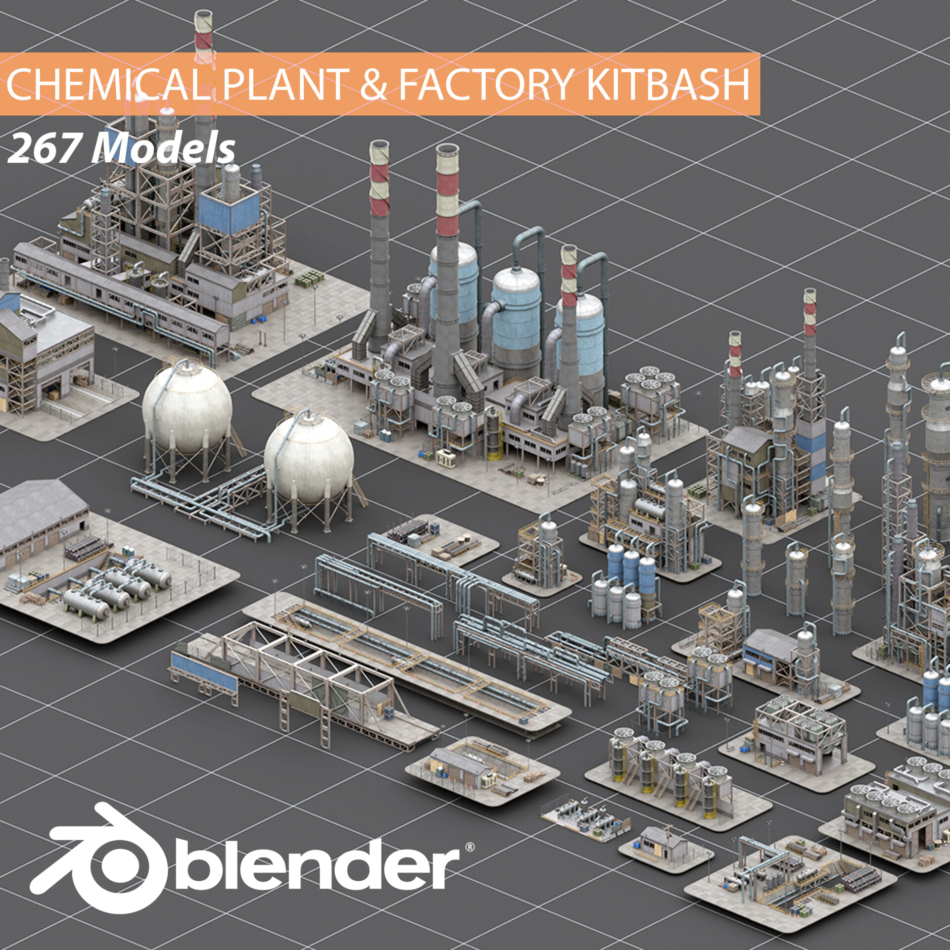 ArtStation - Chemical Plant, Factory & Oil Refinery Modular Kitbash / 265+ 3D Models / Textured ...