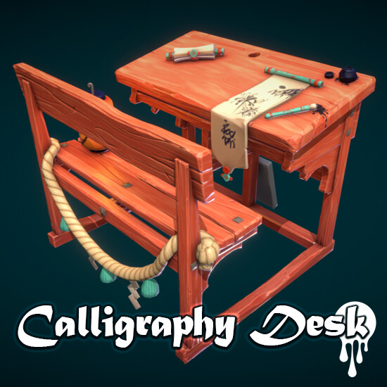 ArtStation - ' Stylized Calligraphy Desk ' - 3D Modeling