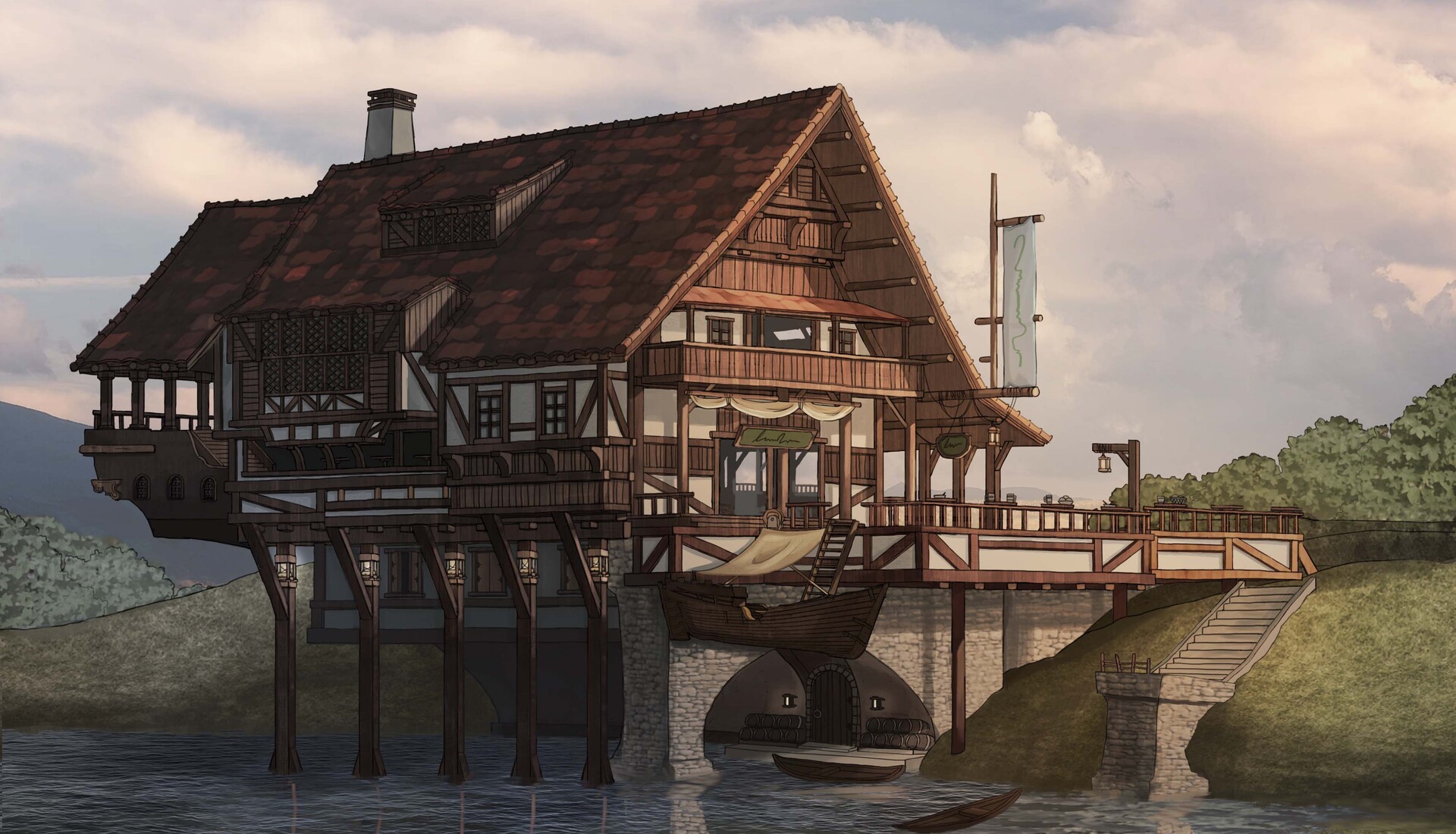 ArtStation - Waterway Medieval Pub