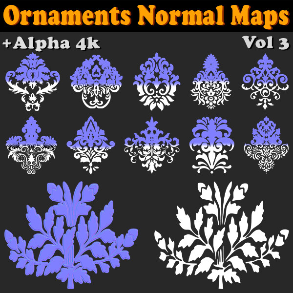 ArtStation - 85 Ornaments Normal Maps and Alpha Vol 3