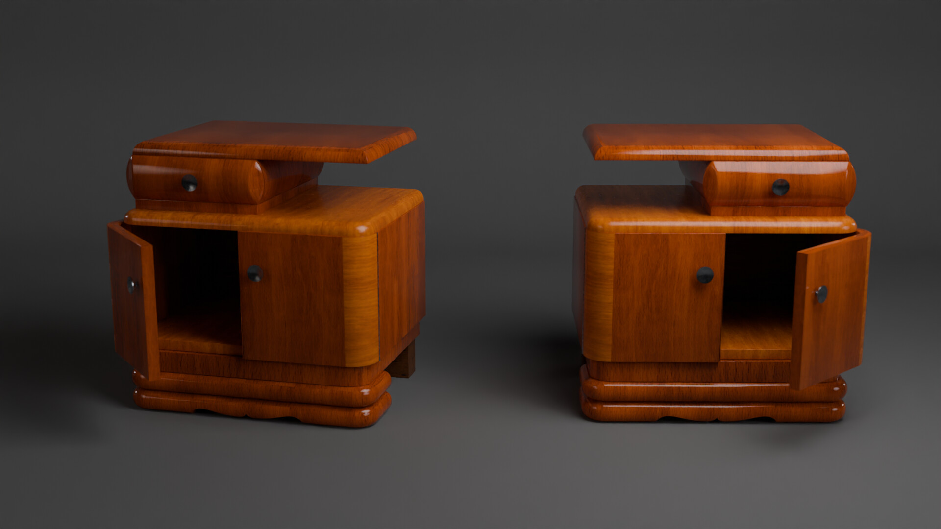 ArtStation - Art Deco Vintage Brown Walnut Nickel Nightstands Duo Pair ...