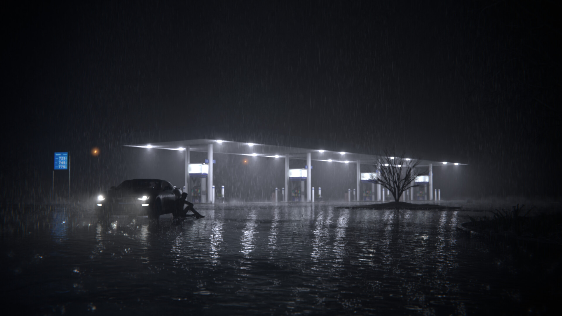 Monolith - Rainy Gas Station Scene