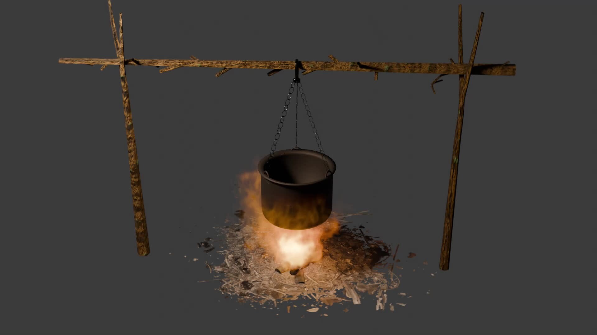 ArtStation - Boiling pot over campfire