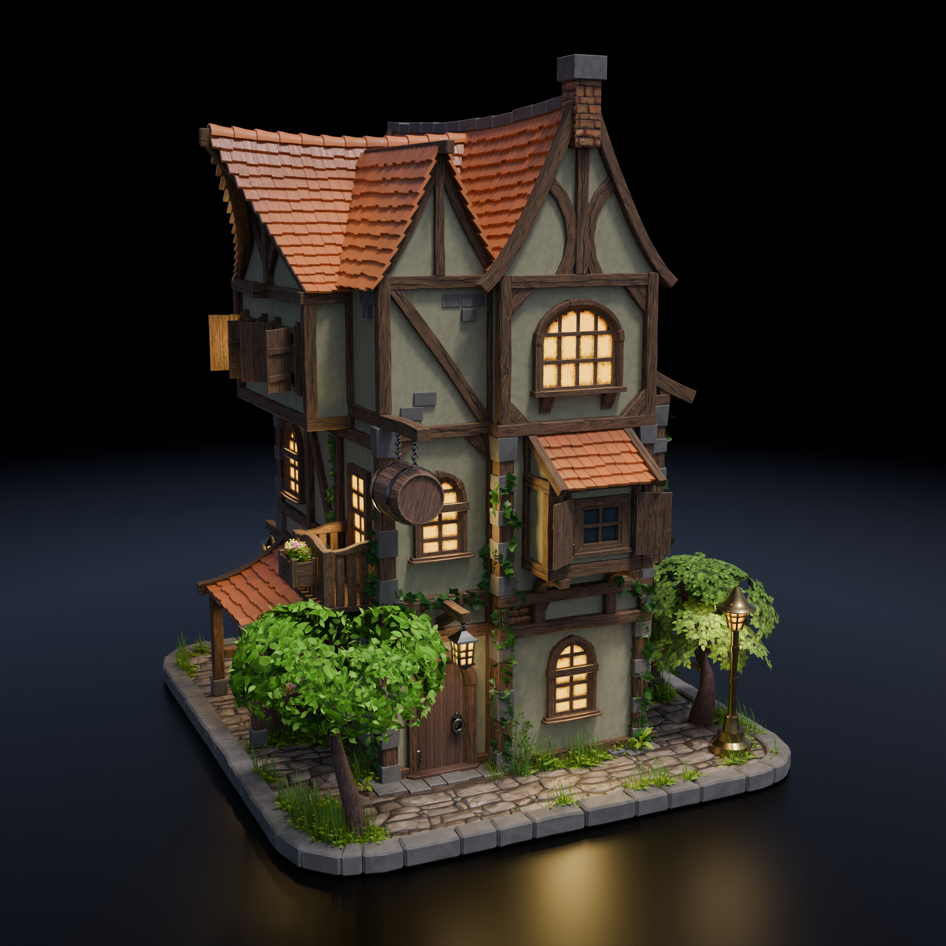 ArtStation - Diorama of a stylized medieval house.