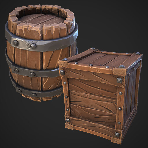 ArtStation - Stylized Crate & Barrel