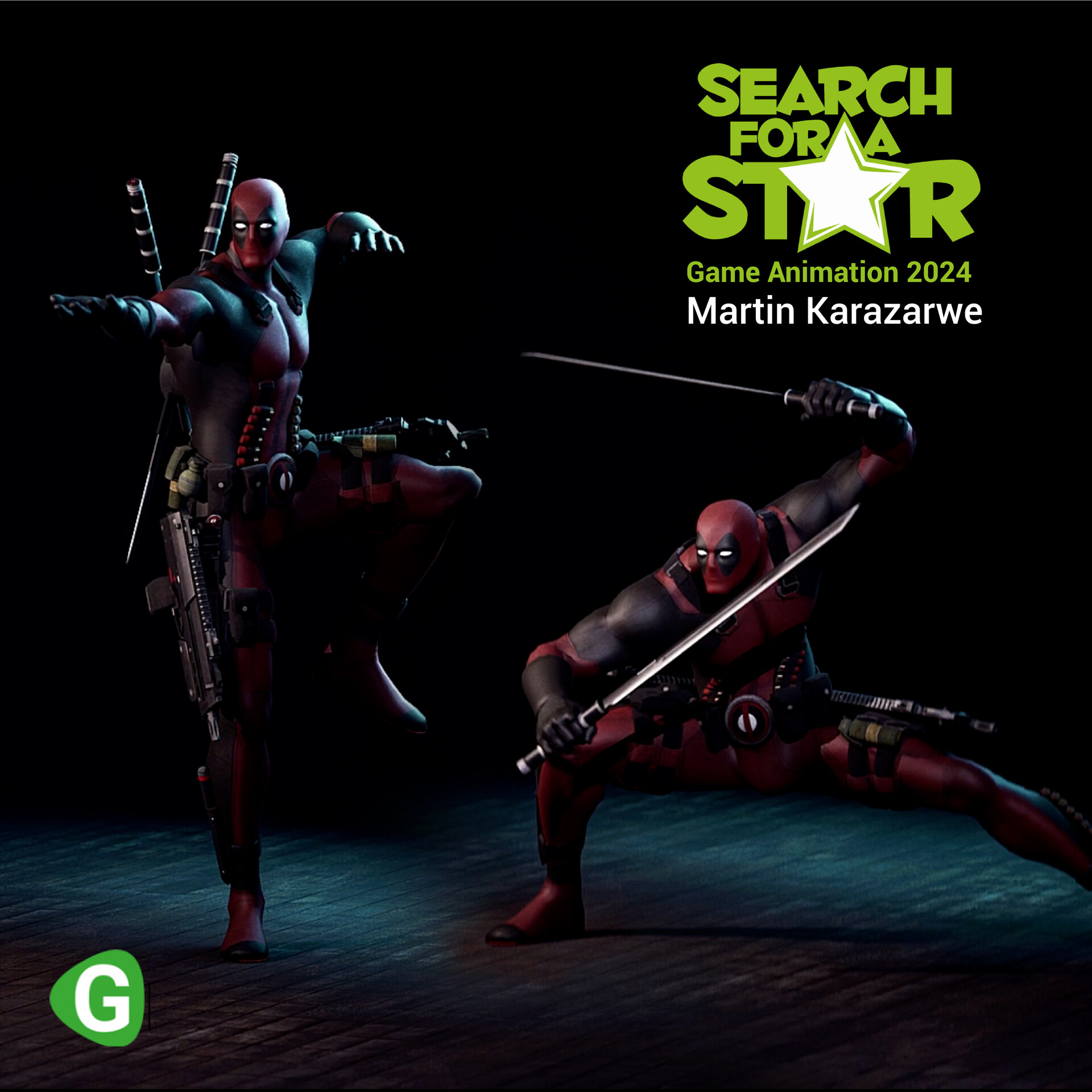 ArtStation - Dead-pool animation 3-hit combo mixed with acrobatics