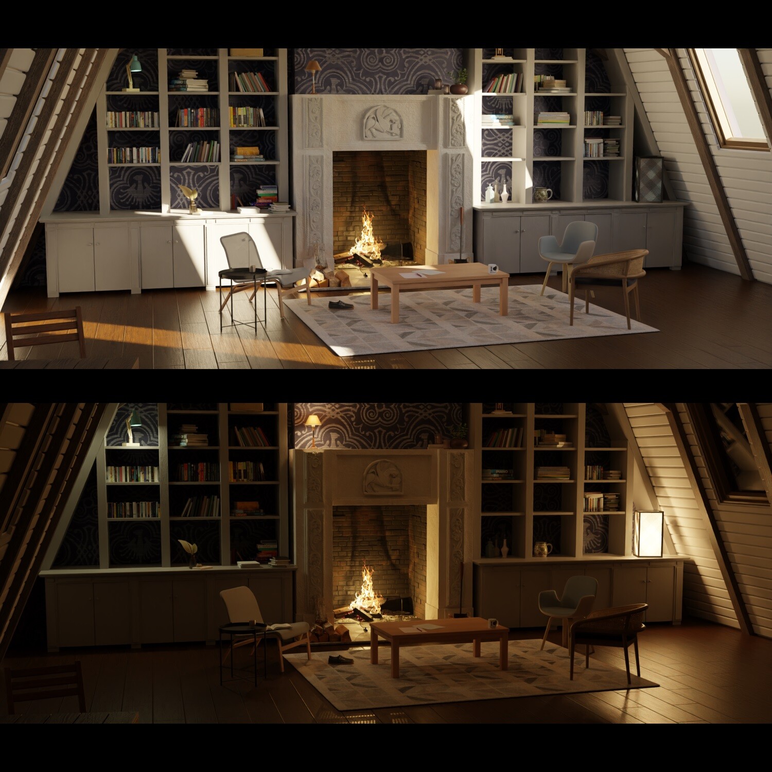 ArtStation - Blender Interior rendering - a fireplace