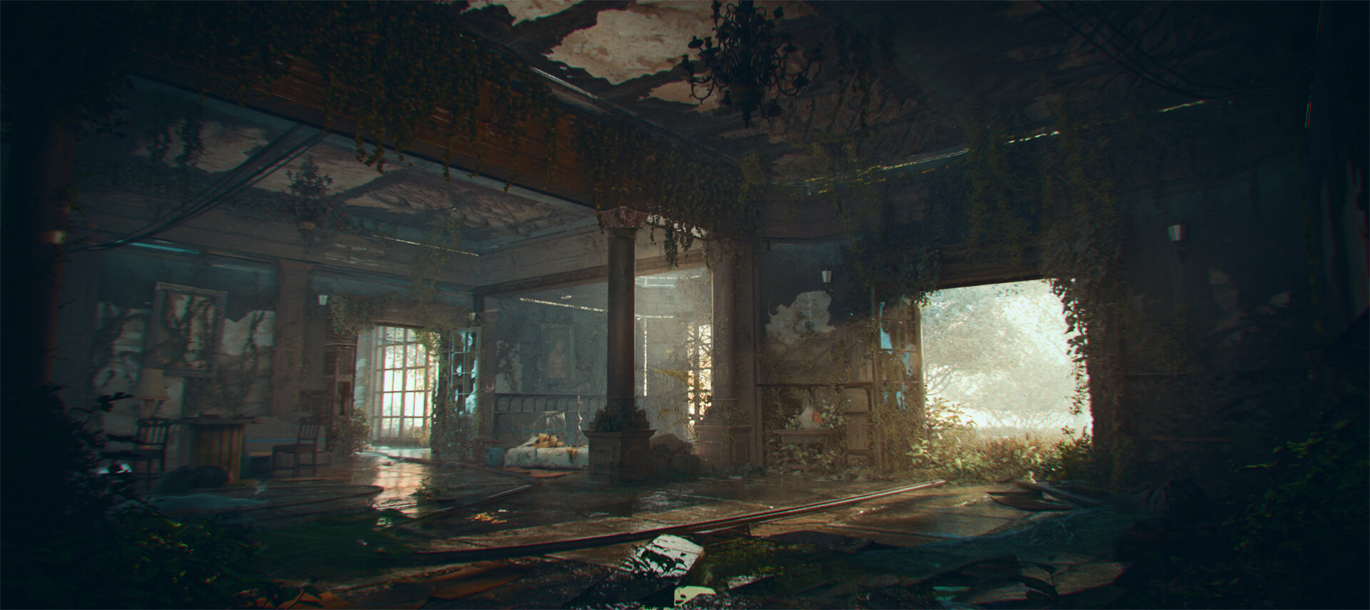 ArtStation - Post apocalyptic Interior Design - Practice