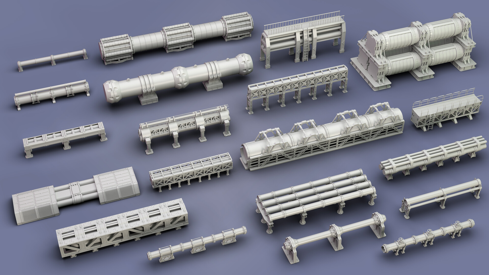 ArtStation - Industrial Modular Low Poly Tubes - 20 pieces