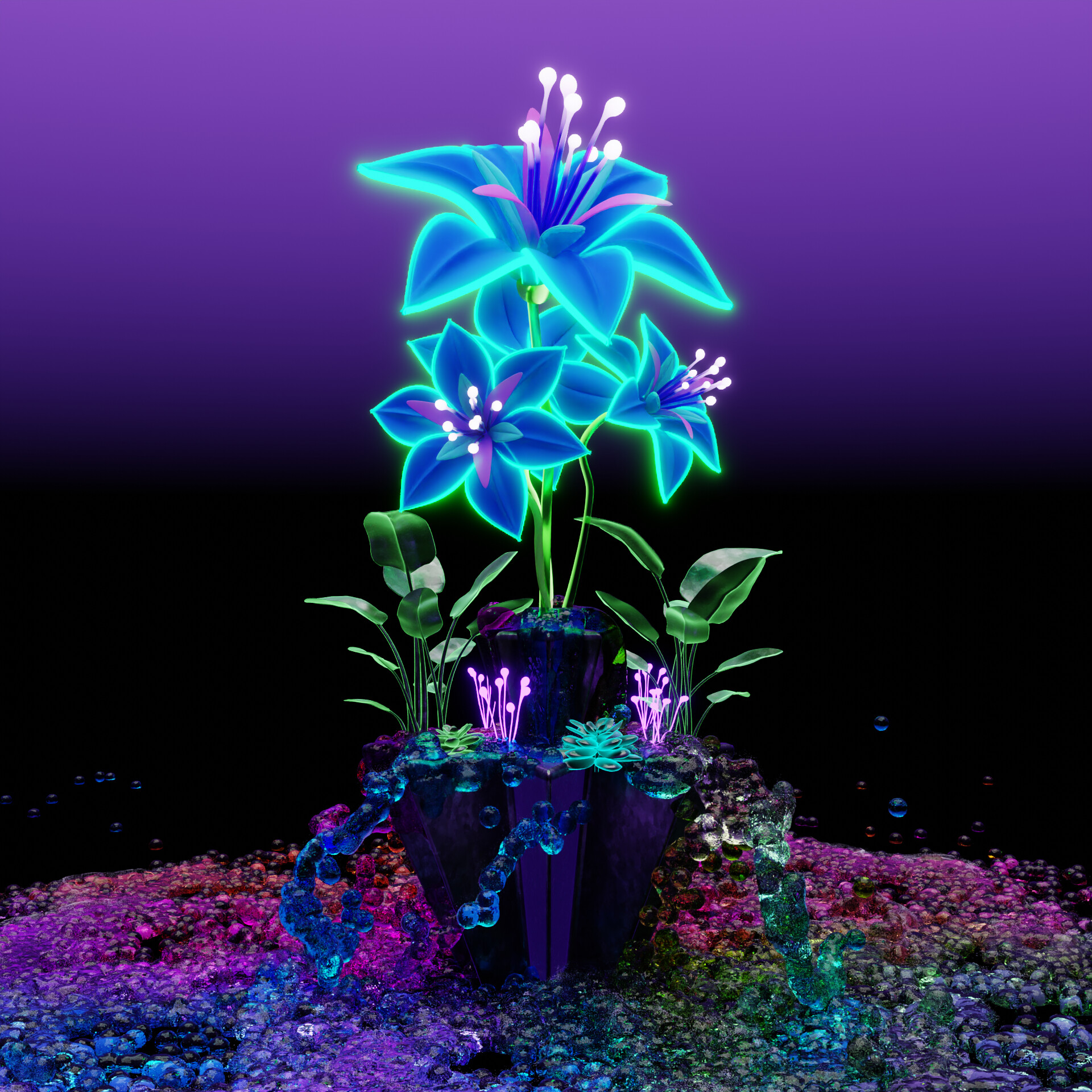 ArtStation - Glowing Flower Waterfall
