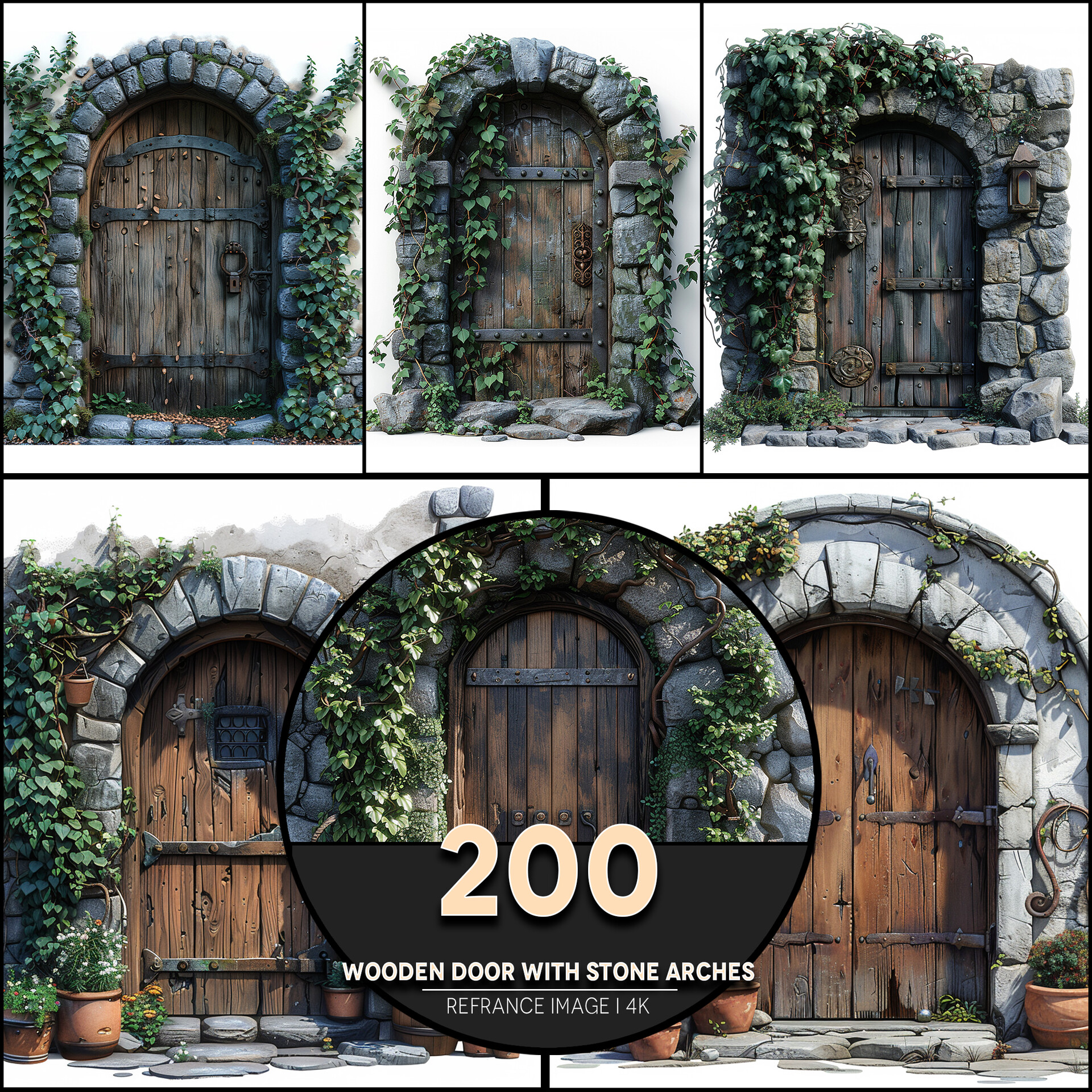 Pixel Ref - wooden door with stone arches 4K Reference/Concept Images