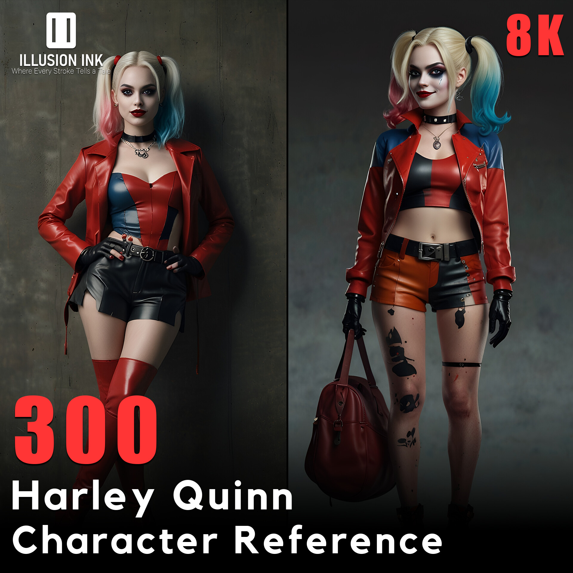 ILLUSION INK - 300 Harley Quinn Character Reference | 8K