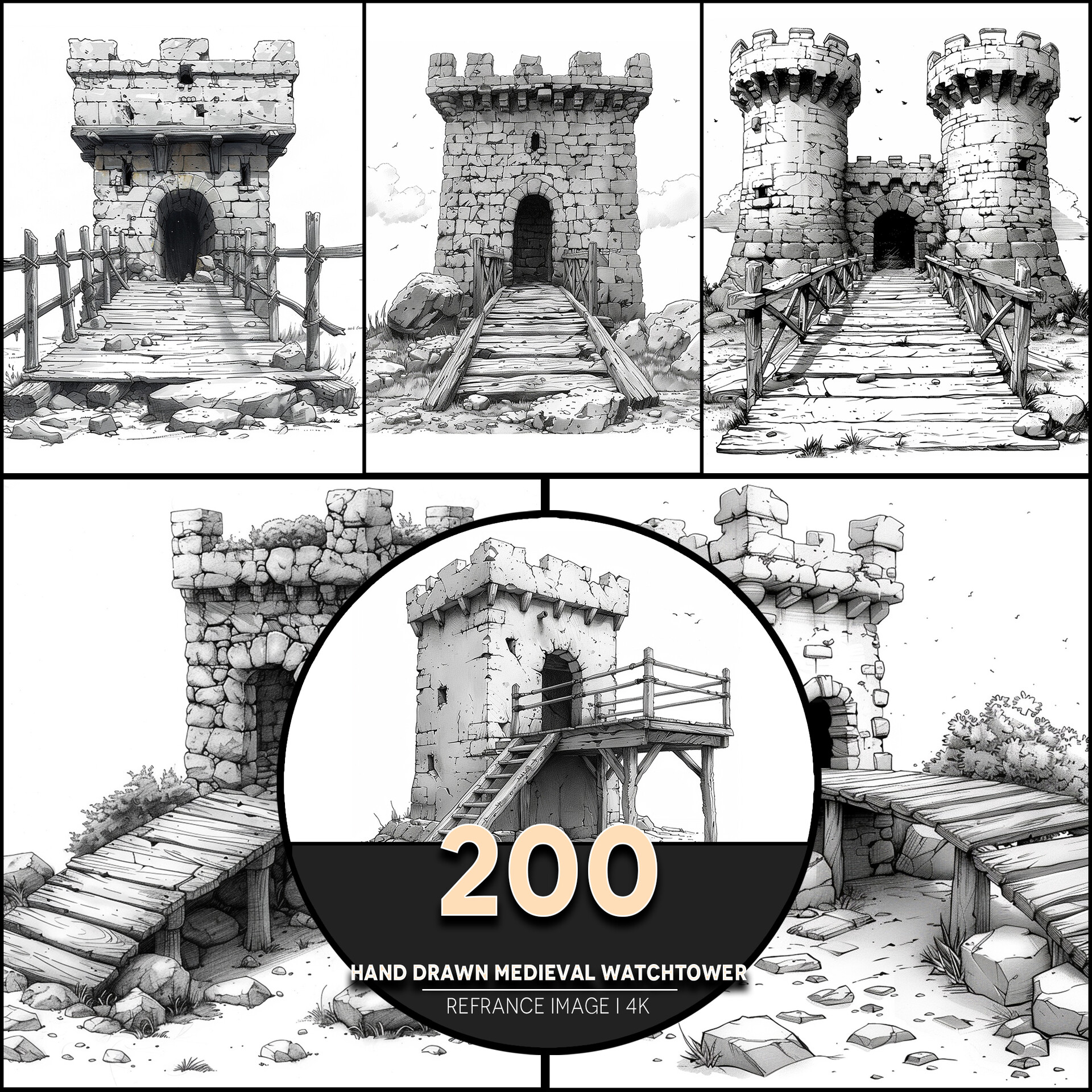 ArtStation - Hand Drawn Medieval Watchtower 4K Reference/Concept Images