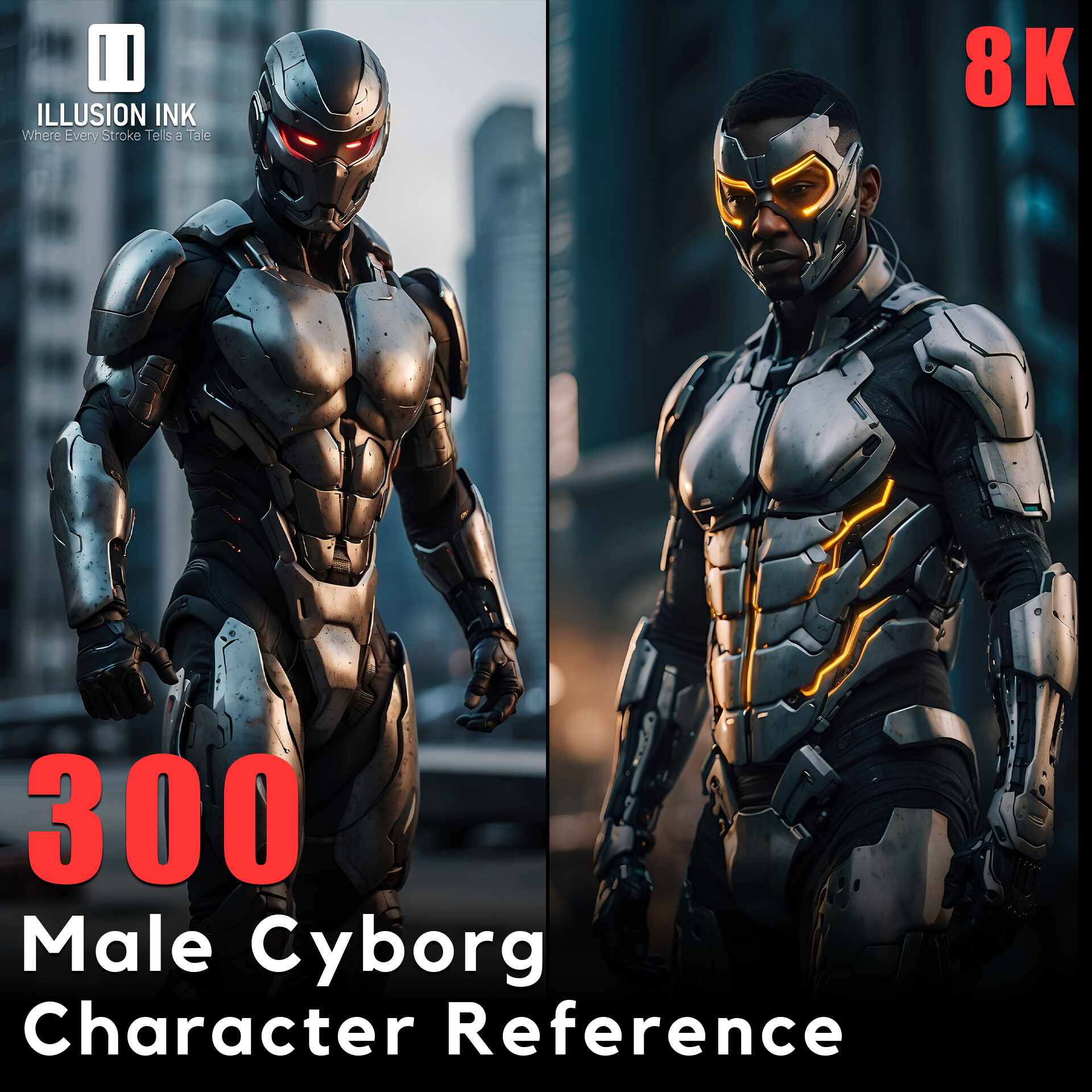 ILLUSION INK - 300 Male Cyborg Character Reference | 8K