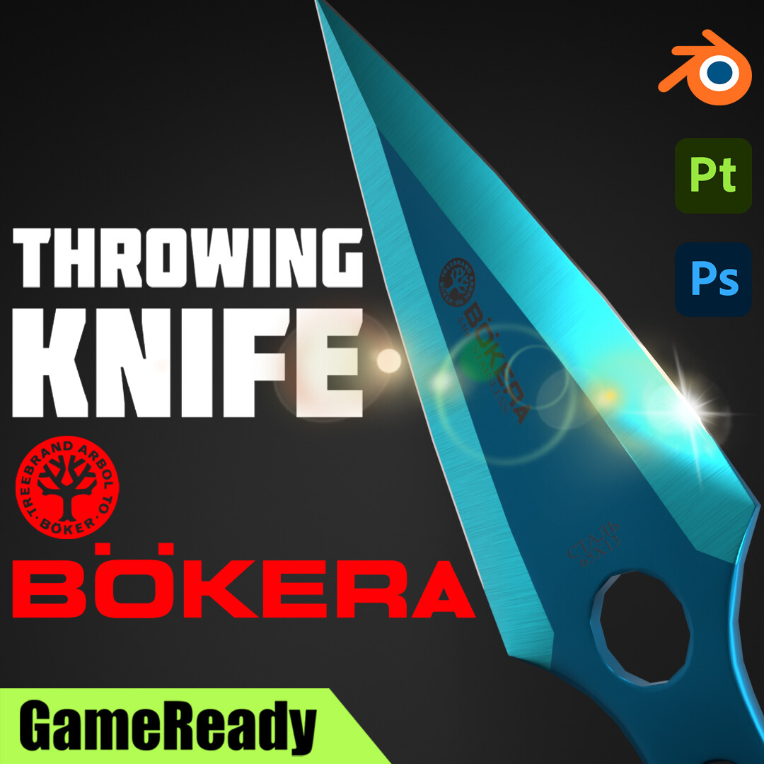 ArtStation - Throwing knife BOKERA (440C Stainless) (Game Ready)
