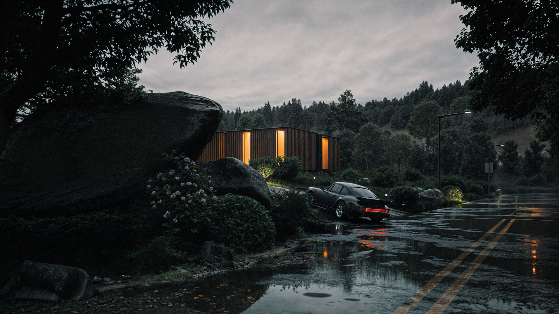 ArtStation - 3D Exterior Visualization - Rainy day