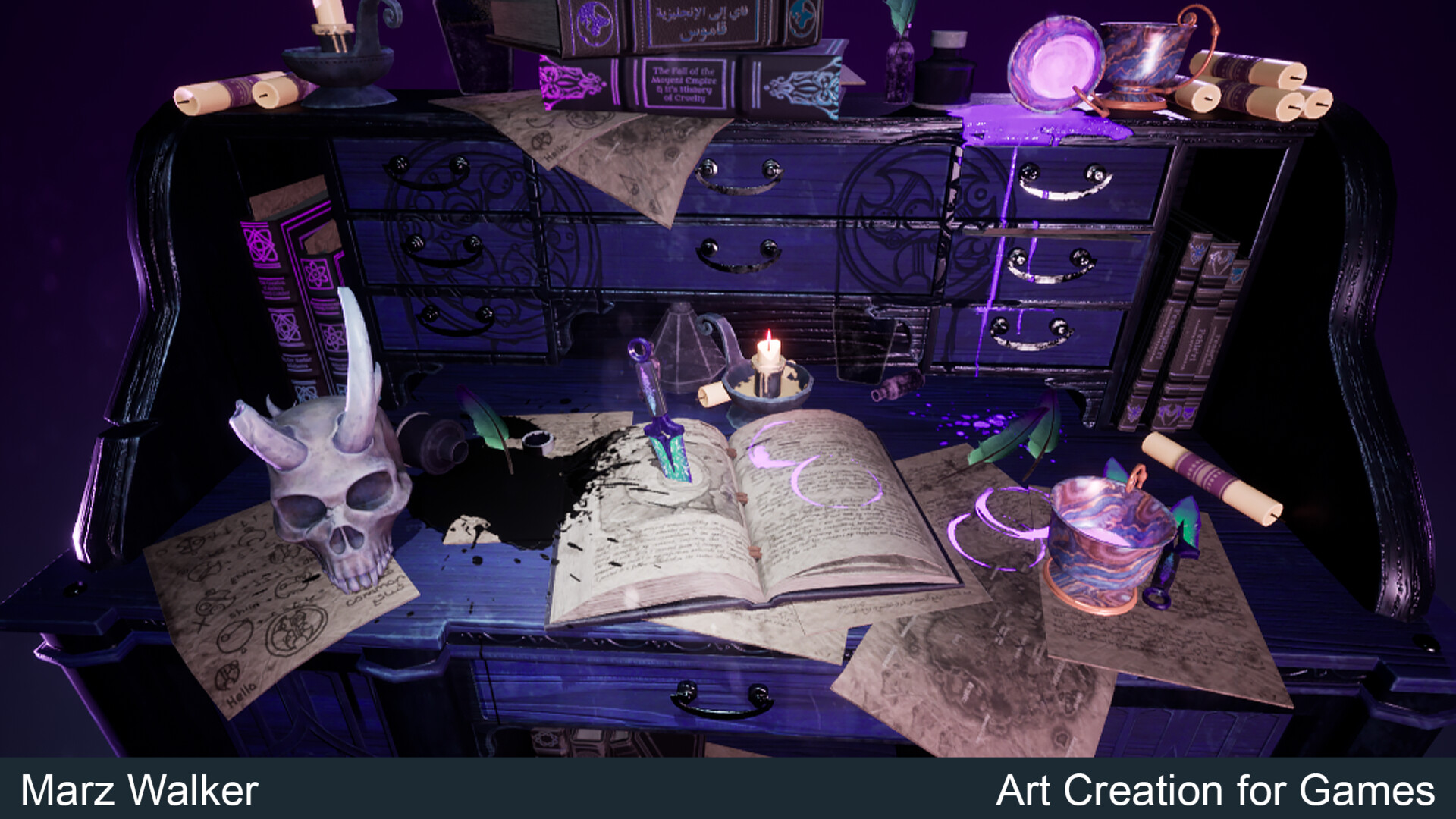 ArtStation - Table Scene - The Research Desk of Sevyx'Thiren