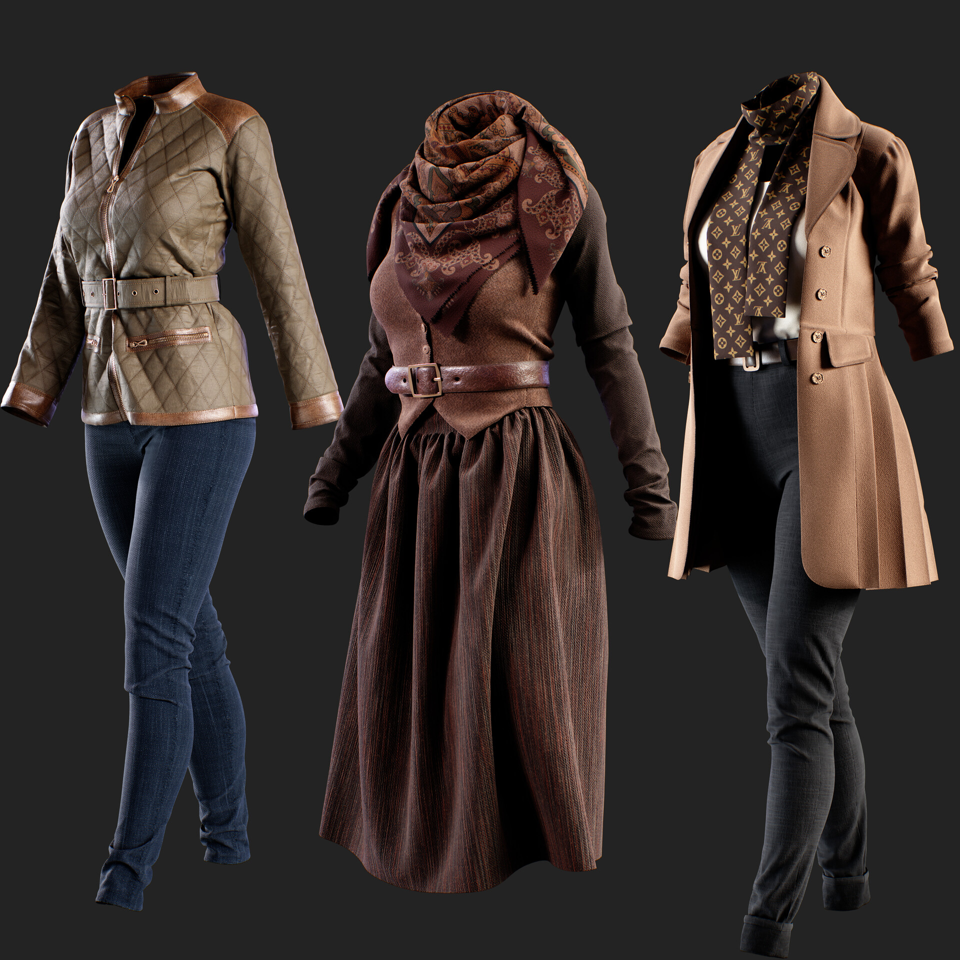 ArtStation - 3 in 1 Girl's Outfits- MD/Clo3d (OBJ + FBX +ZPRJ)+Materials+Textures (vol11-OFF)