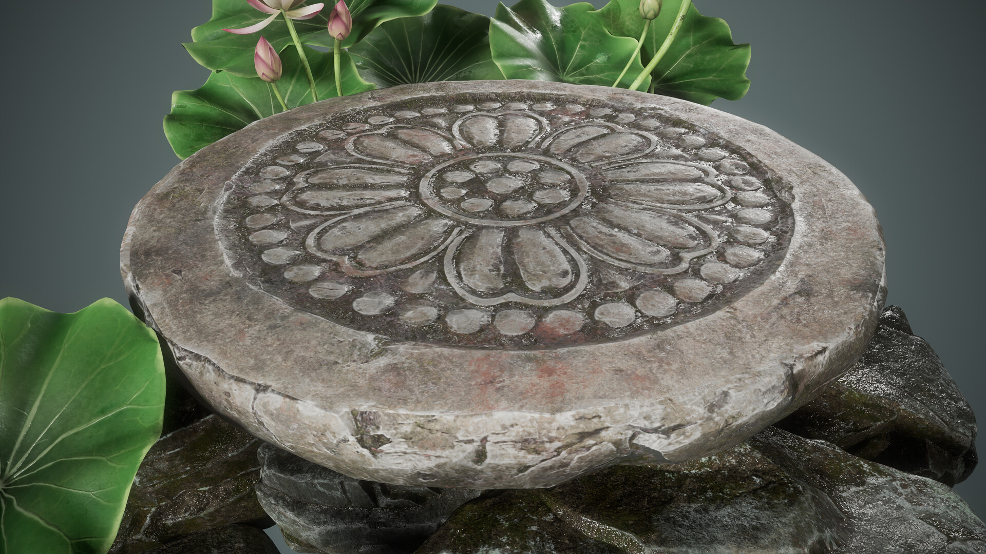 ArtStation - lotus flower & stone platform after a rain, with the sky ...
