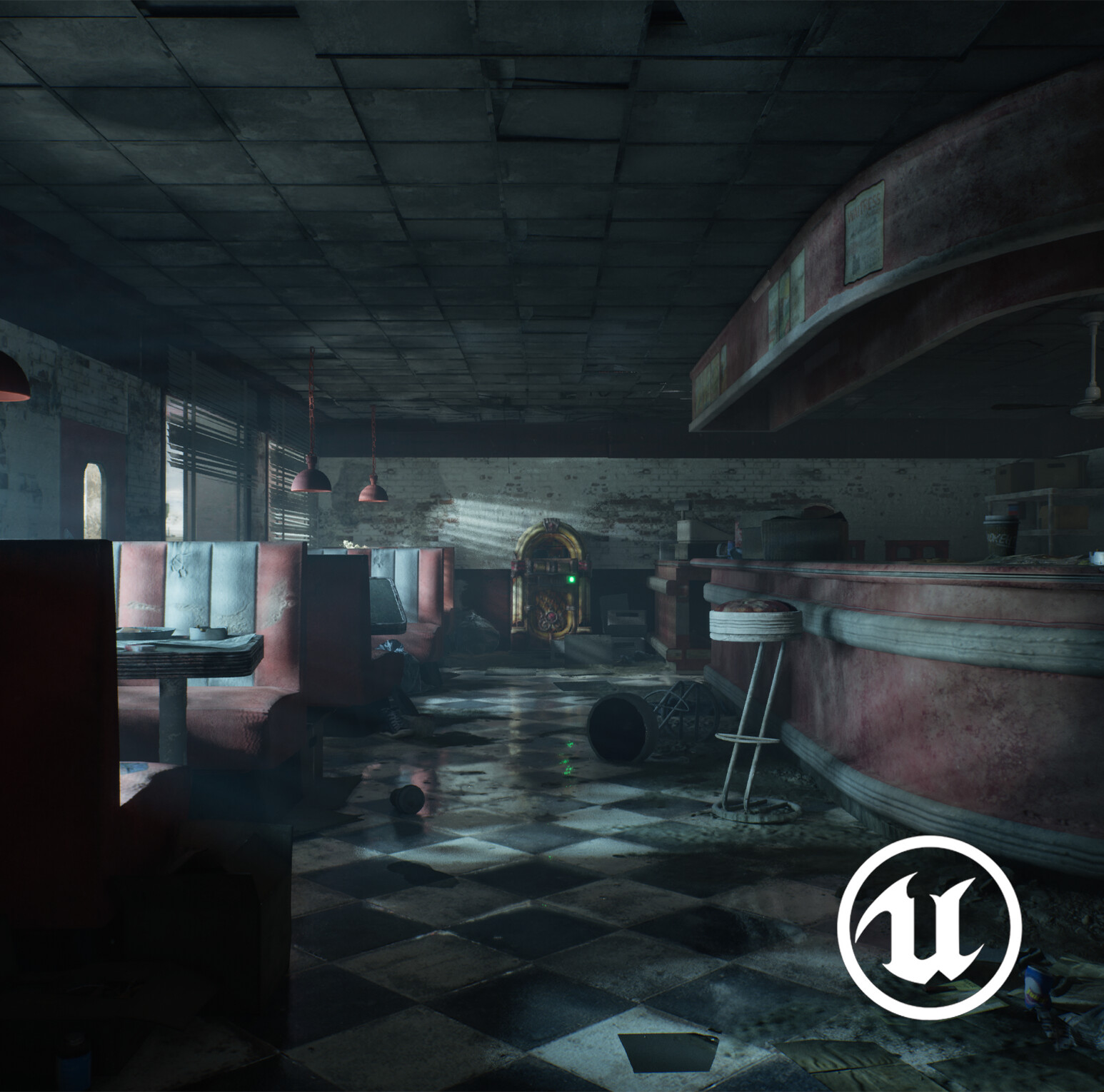 ArtStation - An abandoned diner in the desert with horror atmosphere ...