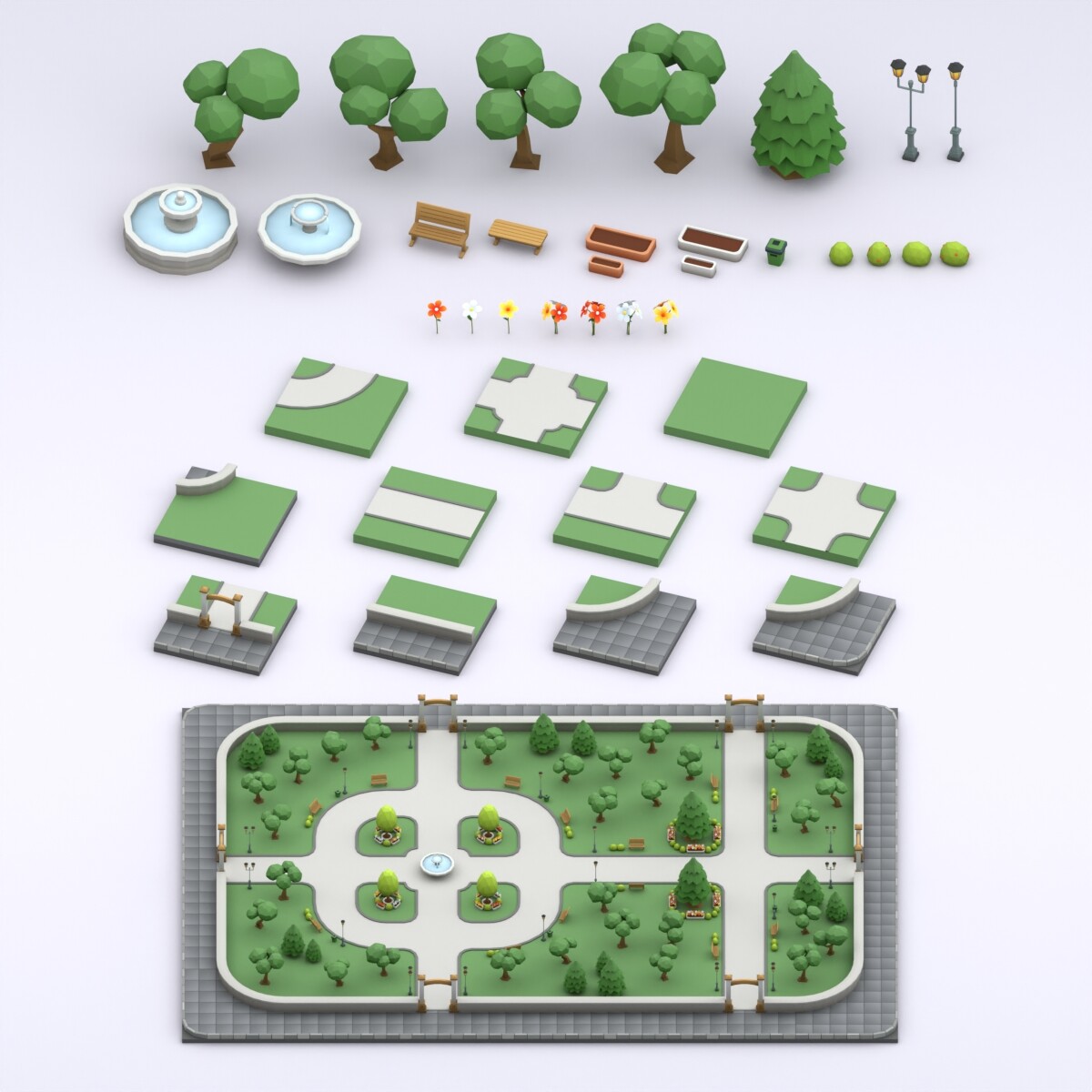 ArtStation - Cartoon Low Poly Modular Park Pack
