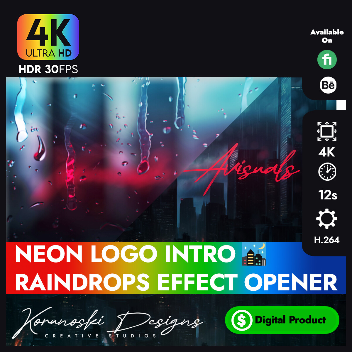 ArtStation - 4K Ultra HD Neon Logo Intro with Stunning Raindrops Effect – Available Now! 🌃