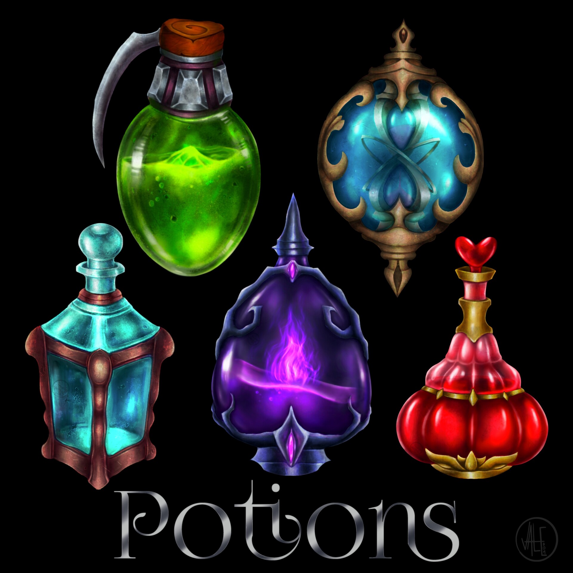 ArtStation - Fantasy potions - prop concept art