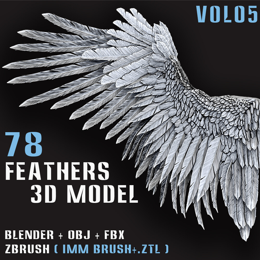 ArtStation - 78 Feathers 3D Model (High, Mid, and Low Poly) – Vol.05