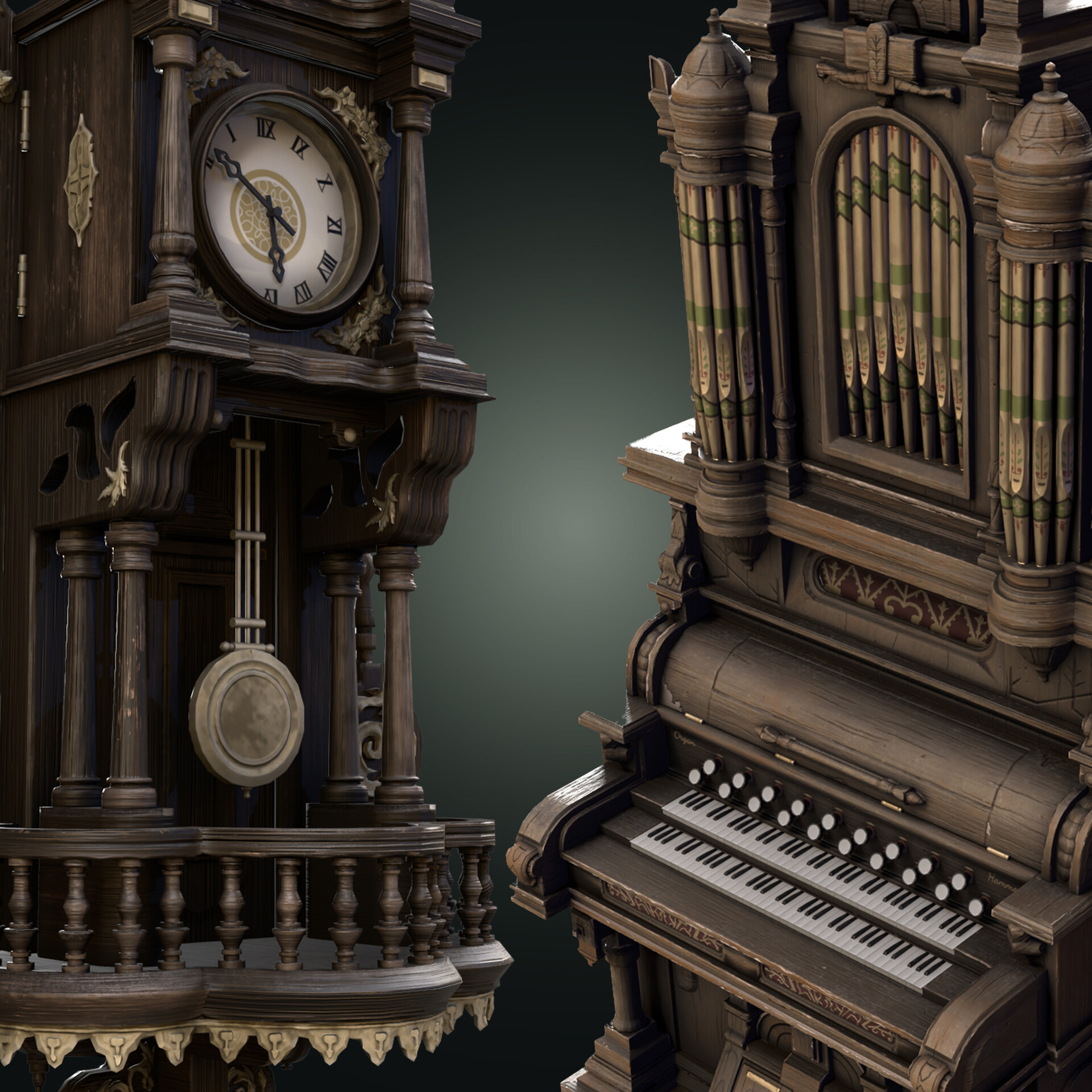 ArtStation - Antique clock and musical organ