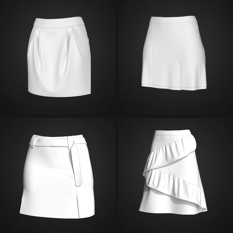 ArtStation - 17 BASIC WOMEN'S SKIRTS / ZPRJ + OBJ + FBX / Marvelous + Clo3d