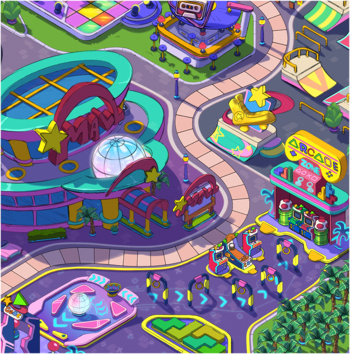 ArtStation - Retro Style Island 2D Isometric Casual Game Map Concept