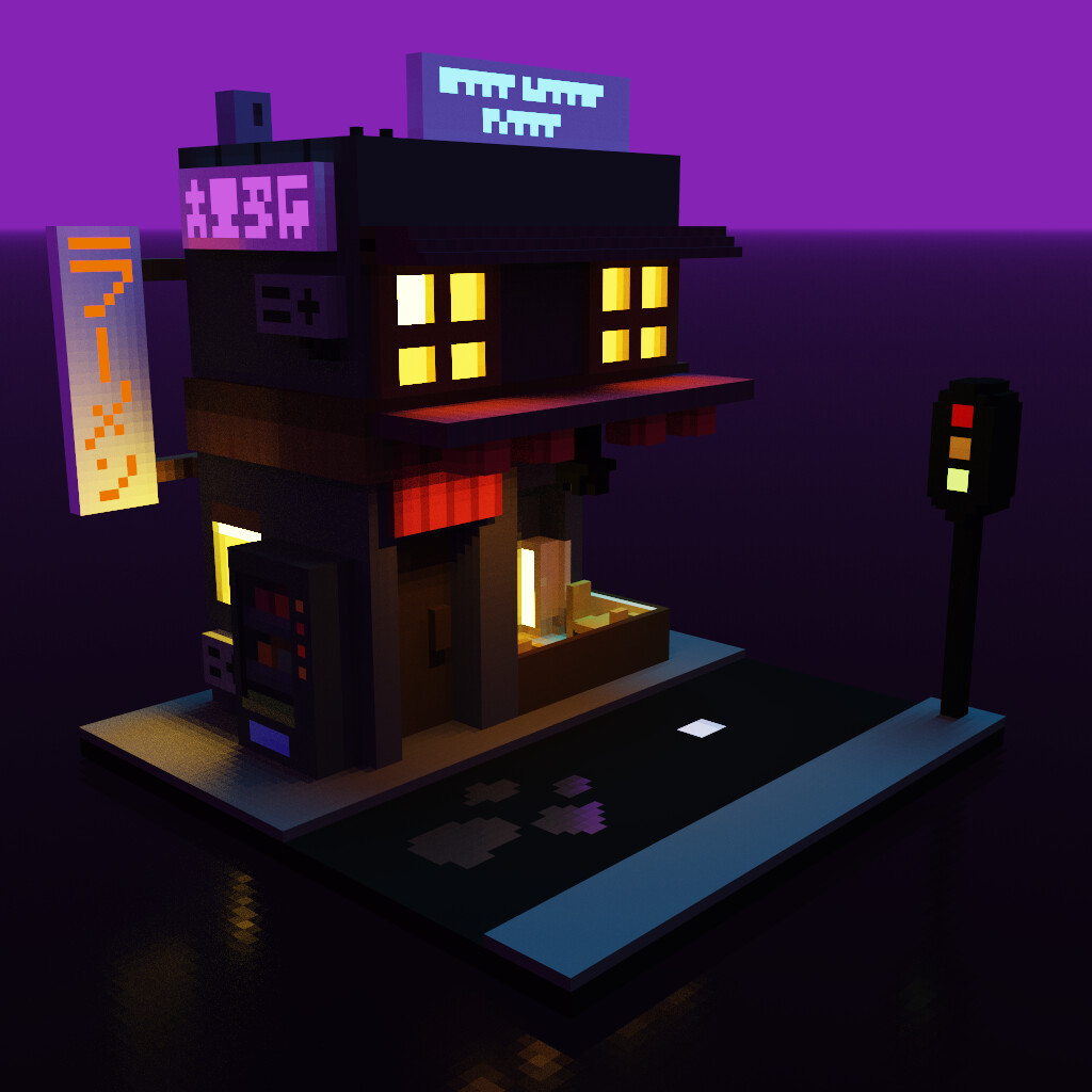 ArtStation - Cyberpunk Cafe (with reference image)