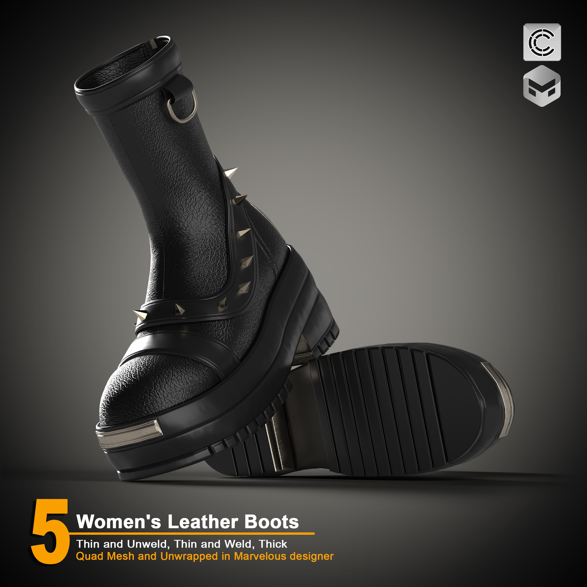 ArtStation - 5 Women's Leather Boots - VOL1 (ZPRJ+FBX+OBJ Files)