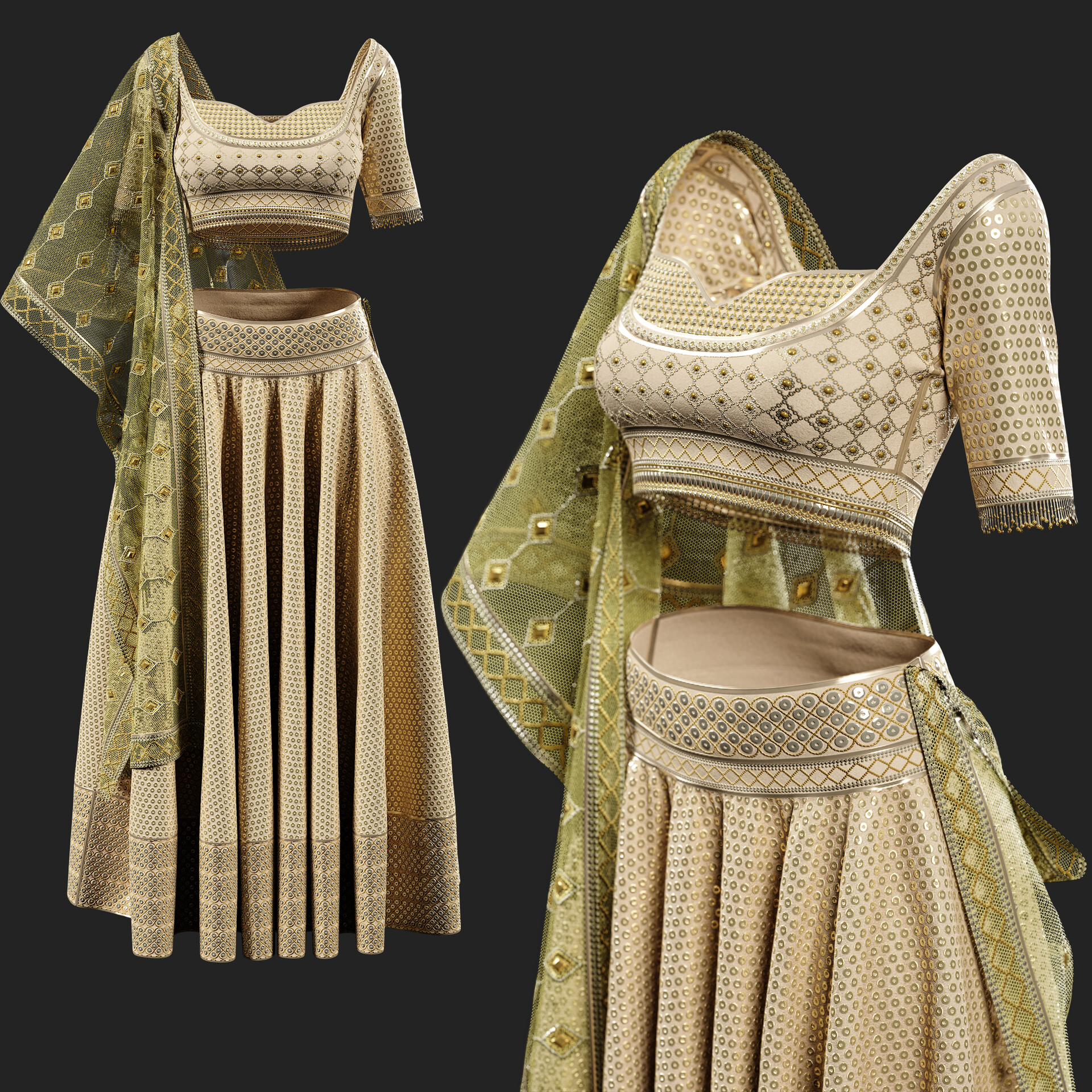 ArtStation - Indian Outfit-SAREE- MD/Clo3d + Smart Material + 4K Textures + OBJ + FBX (vol 02)