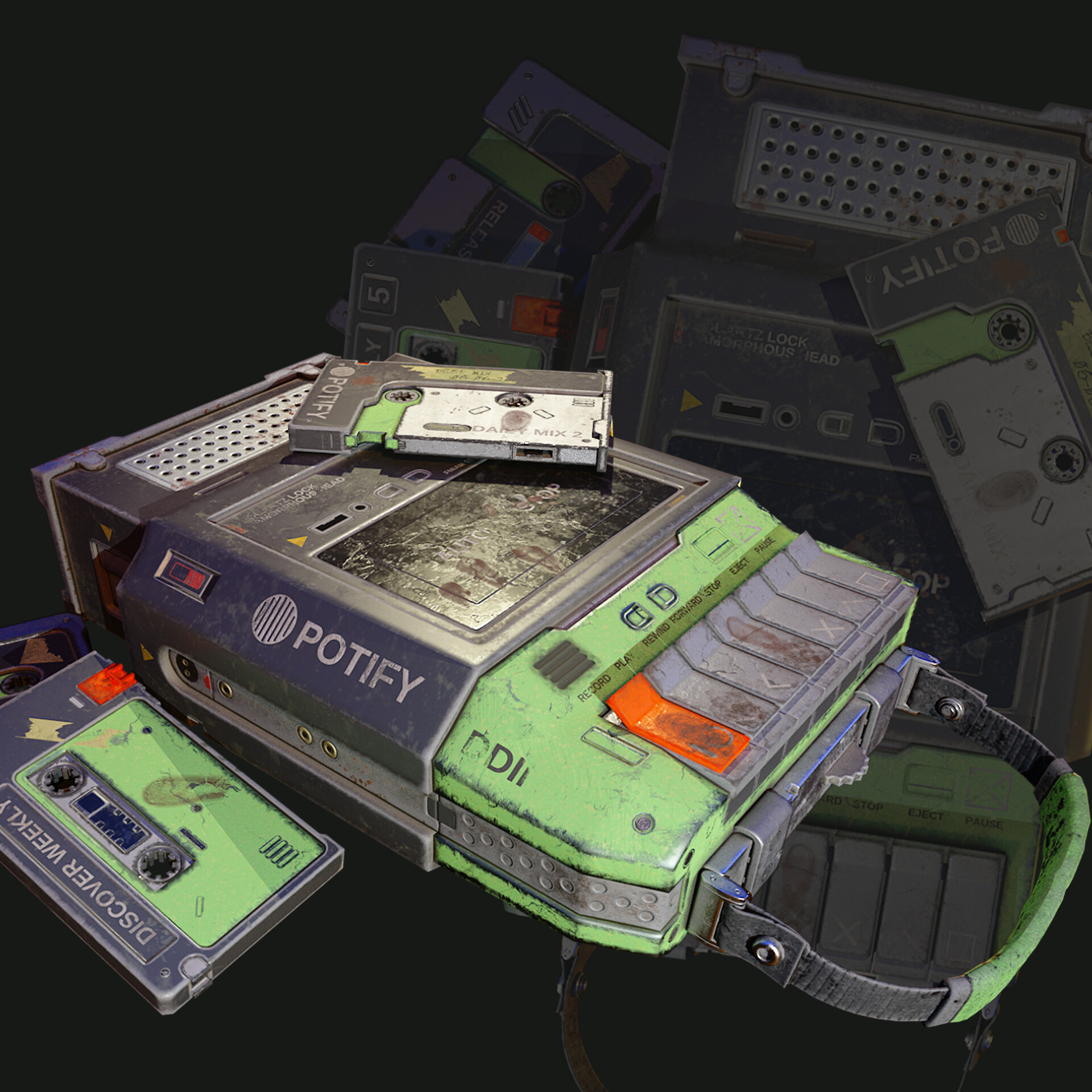 ArtStation - Cyberpunk props - Potify Cassette Recorder