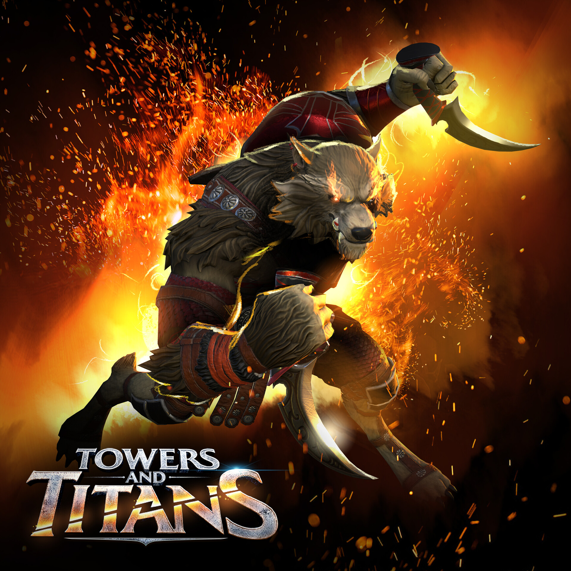 ArtStation - Tower and Titans Banner art Illustration Fire element Werewolf