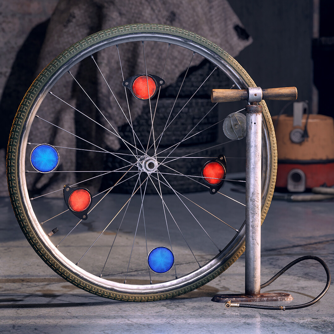 ArtStation - Bicycle wheel and old soviet pump