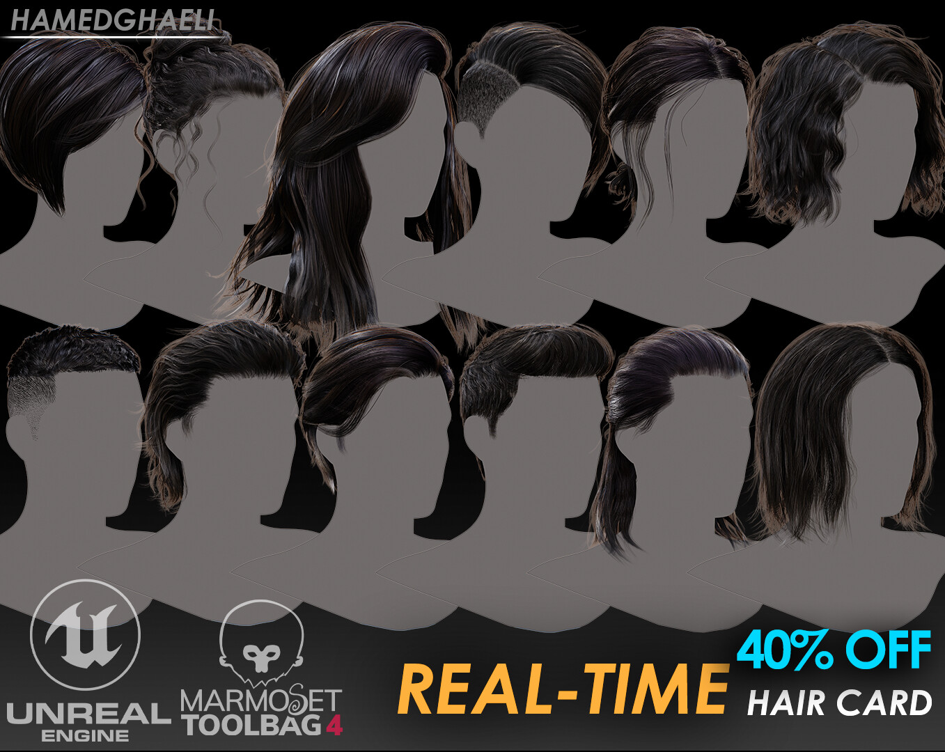 ArtStation - 12 High-quality Real Time Hair Cards For AAA Games (40% ...
