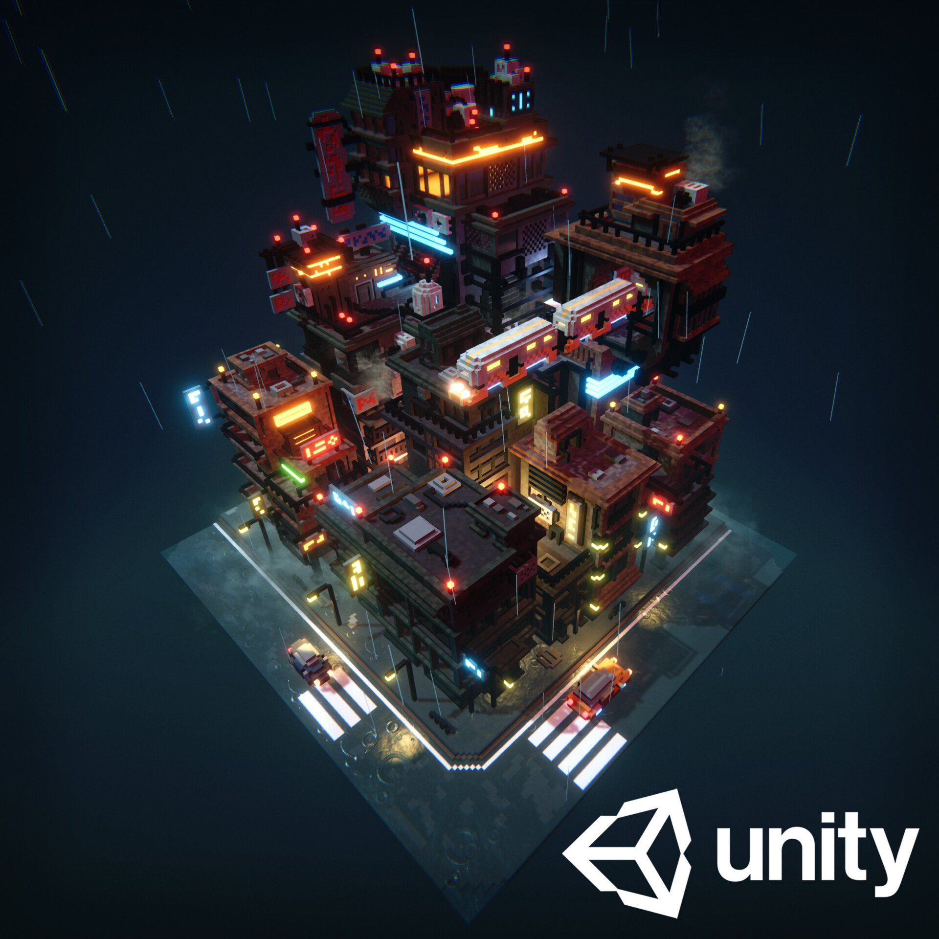 ArtStation - Voxel Cyberpunk Diorama - Unity