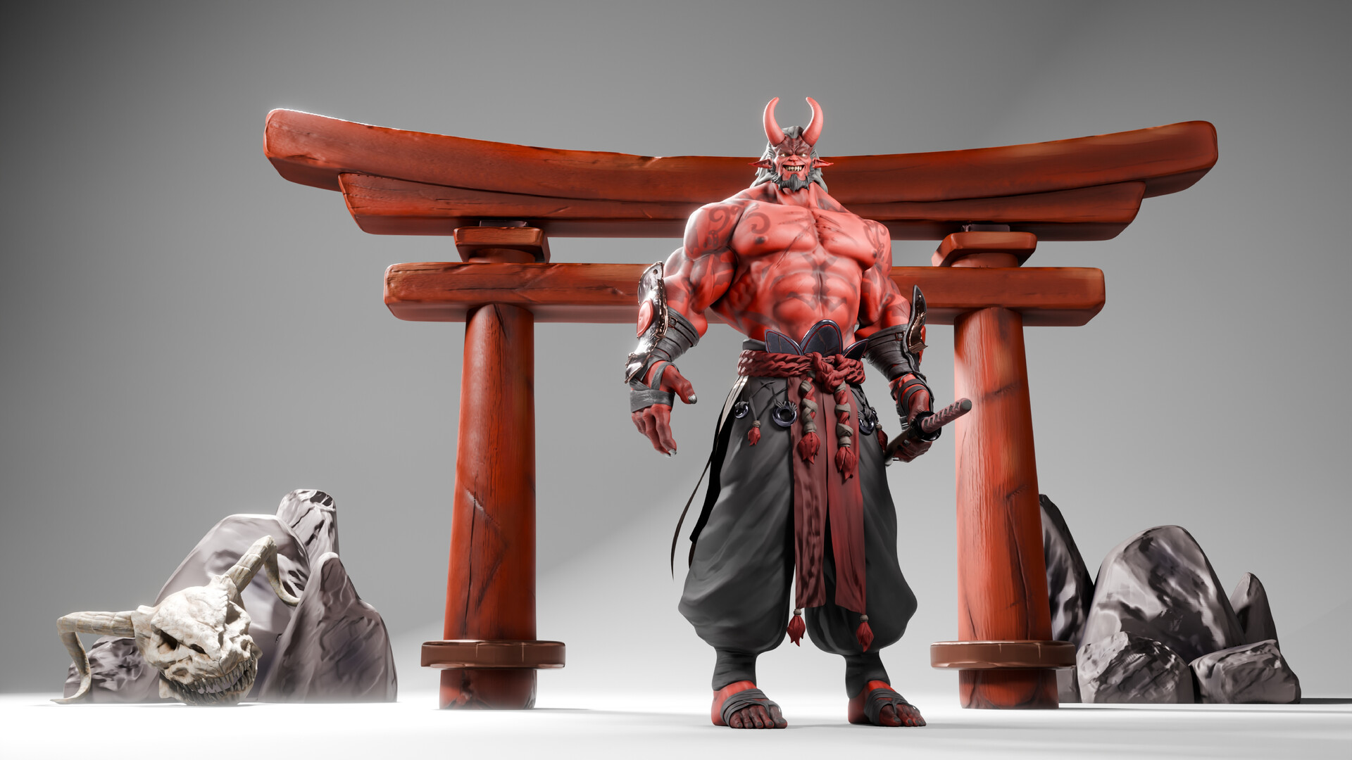 ArtStation - 3D Oni Character and The Torri Gate
